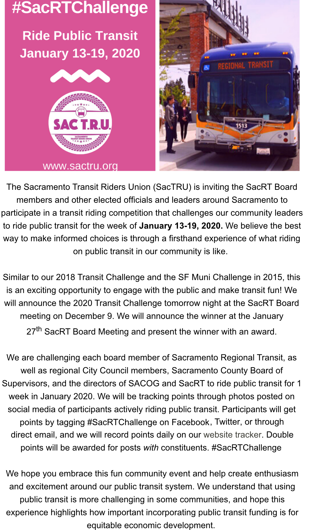 SacTRU’s SacRT Challenge – Sacramento Transit Advocates and Riders (STAR)